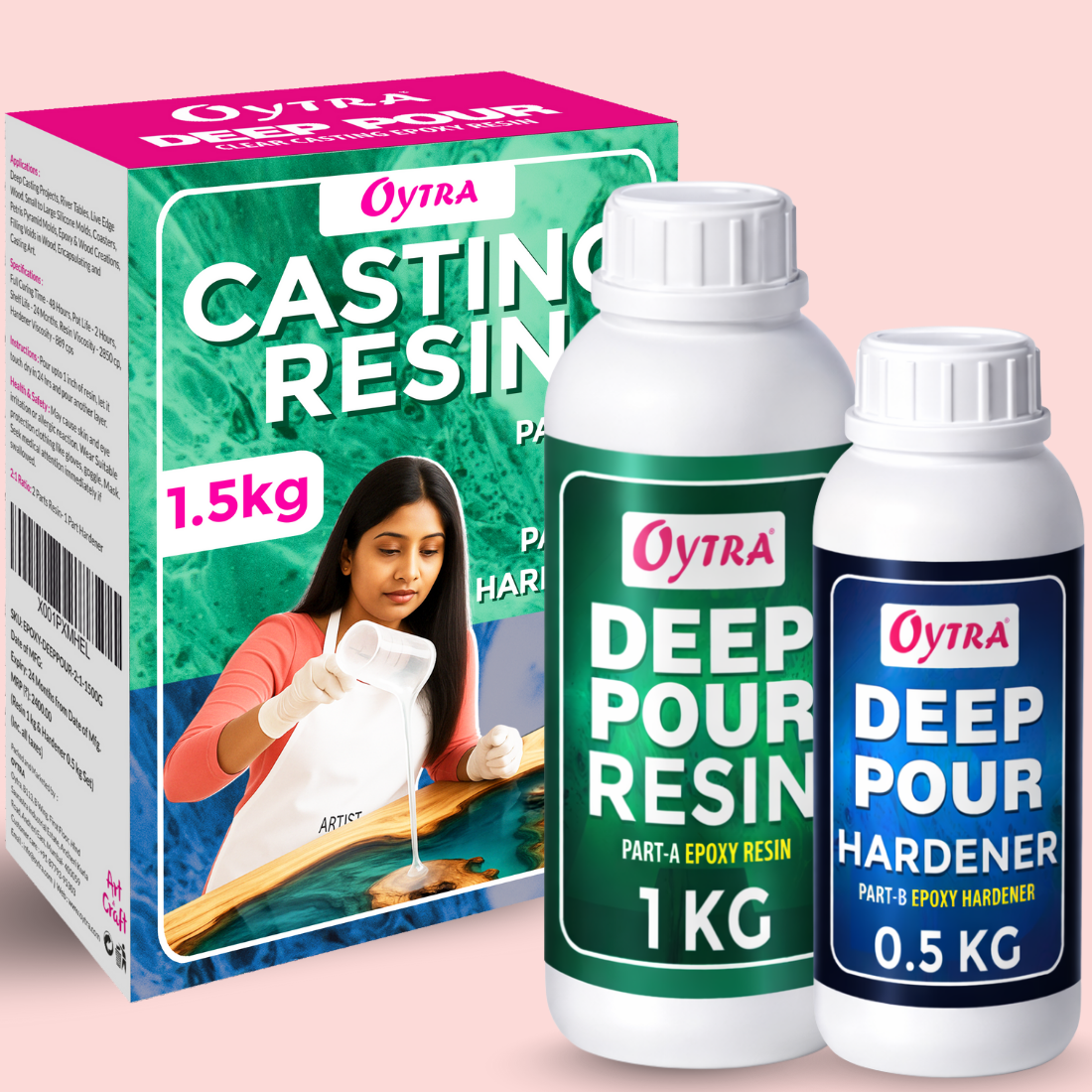 3KG Deep Casting Resin & Hardenear 2:1 Ultra Clear for Tabletop Art DIY ...