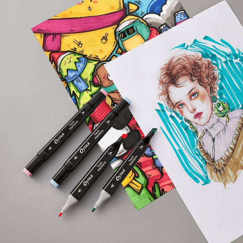 36 Colors Dual Tip Twin Alcohol Markers Bullet and Calligraphy Pens - Oytra