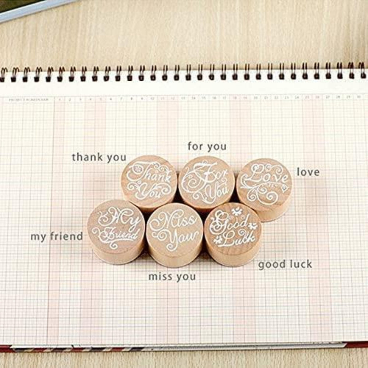 Oytra 6 Pc Wooden Round Block Word Stamps
