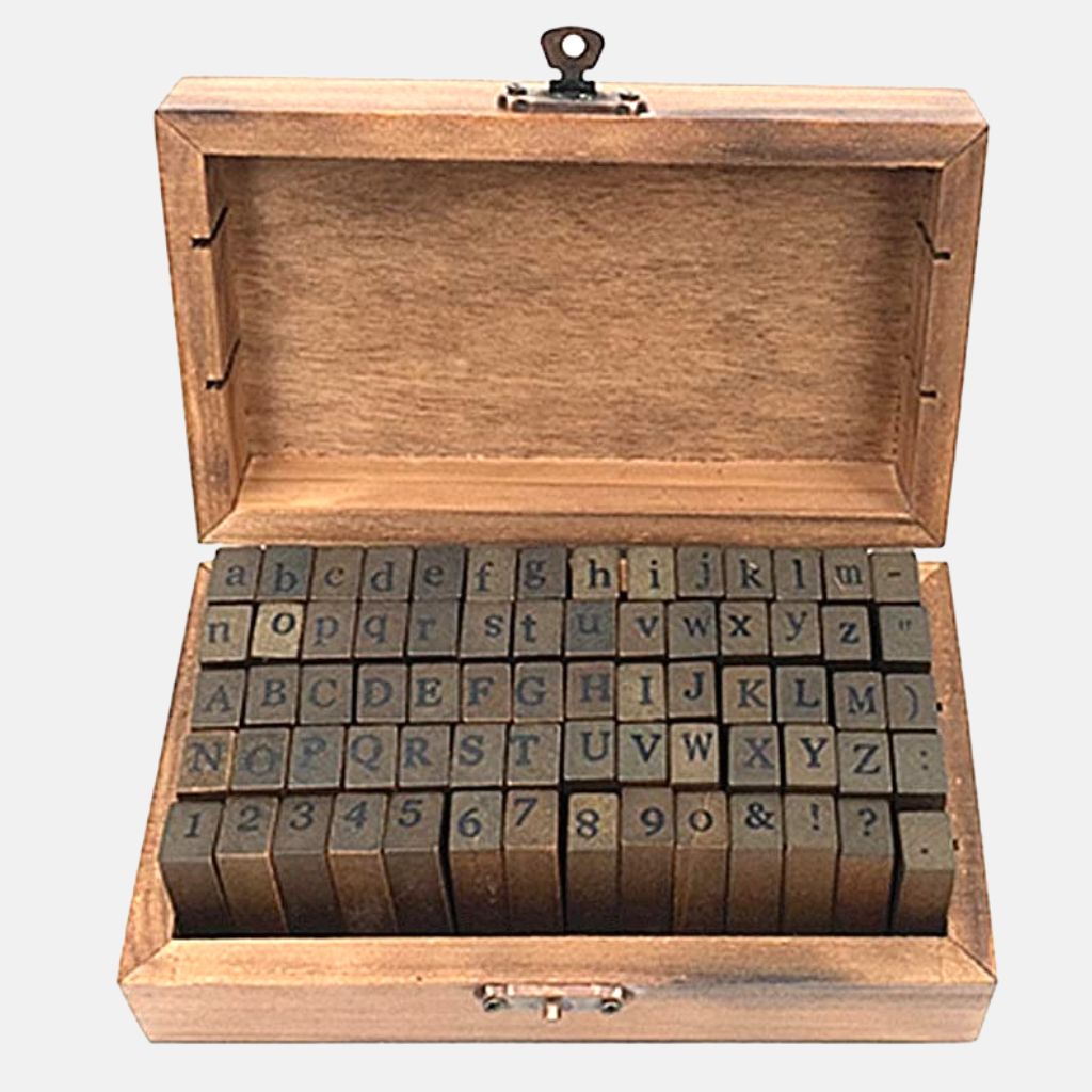 Alphabet Stamps 70 Letters Vintage Theme in Wooden Box for Journaling ...