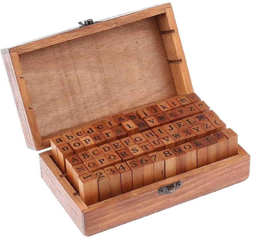 Alphabet Stamps 70 Letters Vintage Theme in Wooden Box for Journaling ...